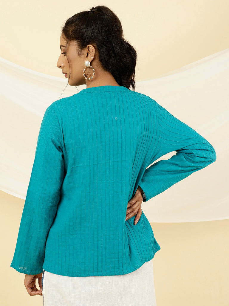 Turquoise Blue Pintuck Cotton Jacket